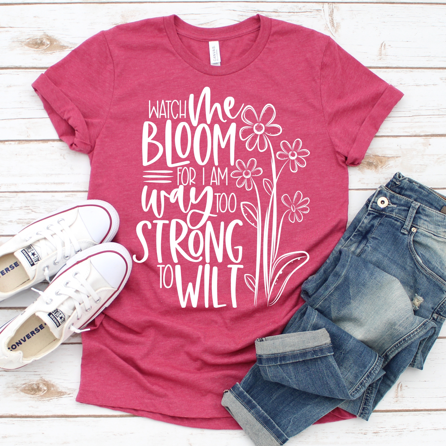 Watch me bloom flowers WHITE *ADULT* Screen Print – socuteappliques.net