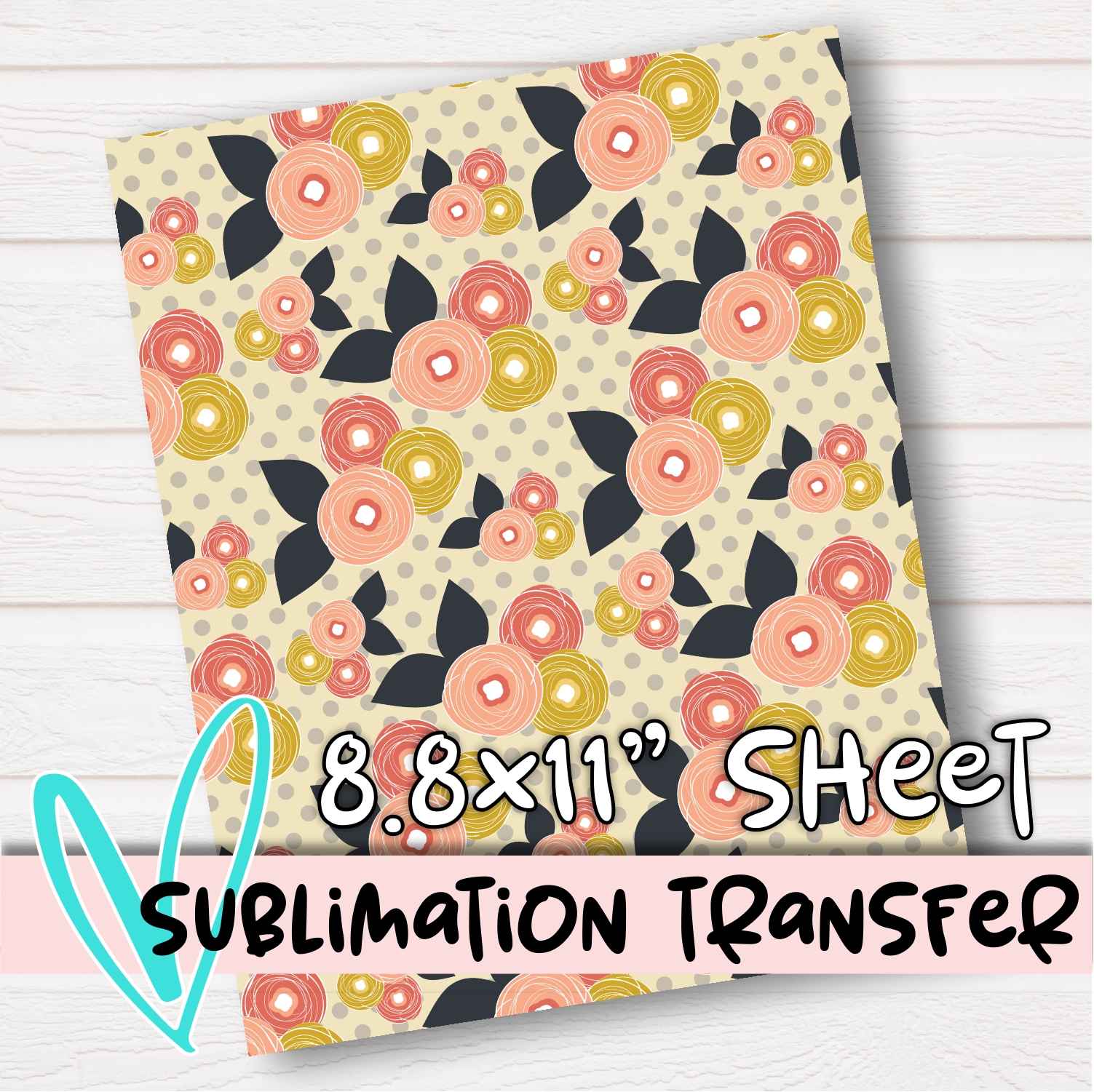 SUBLIMATION Pattern Sheet Peach mustard flowers on mustard ...