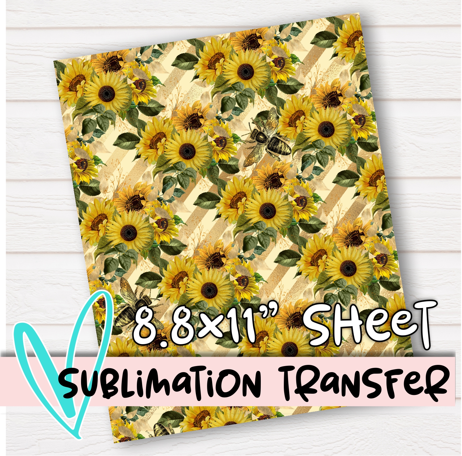 SUBLIMATION Pattern Sheet Sunflower on gold stripe – socuteappliques.net
