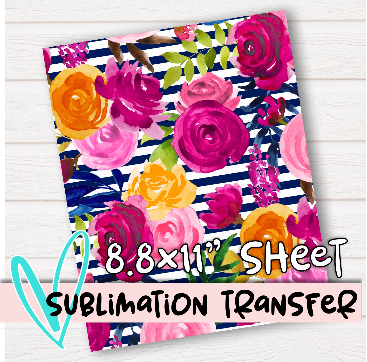 SUBLIMATION Pattern Sheet magenta flowers on navy stripe ...