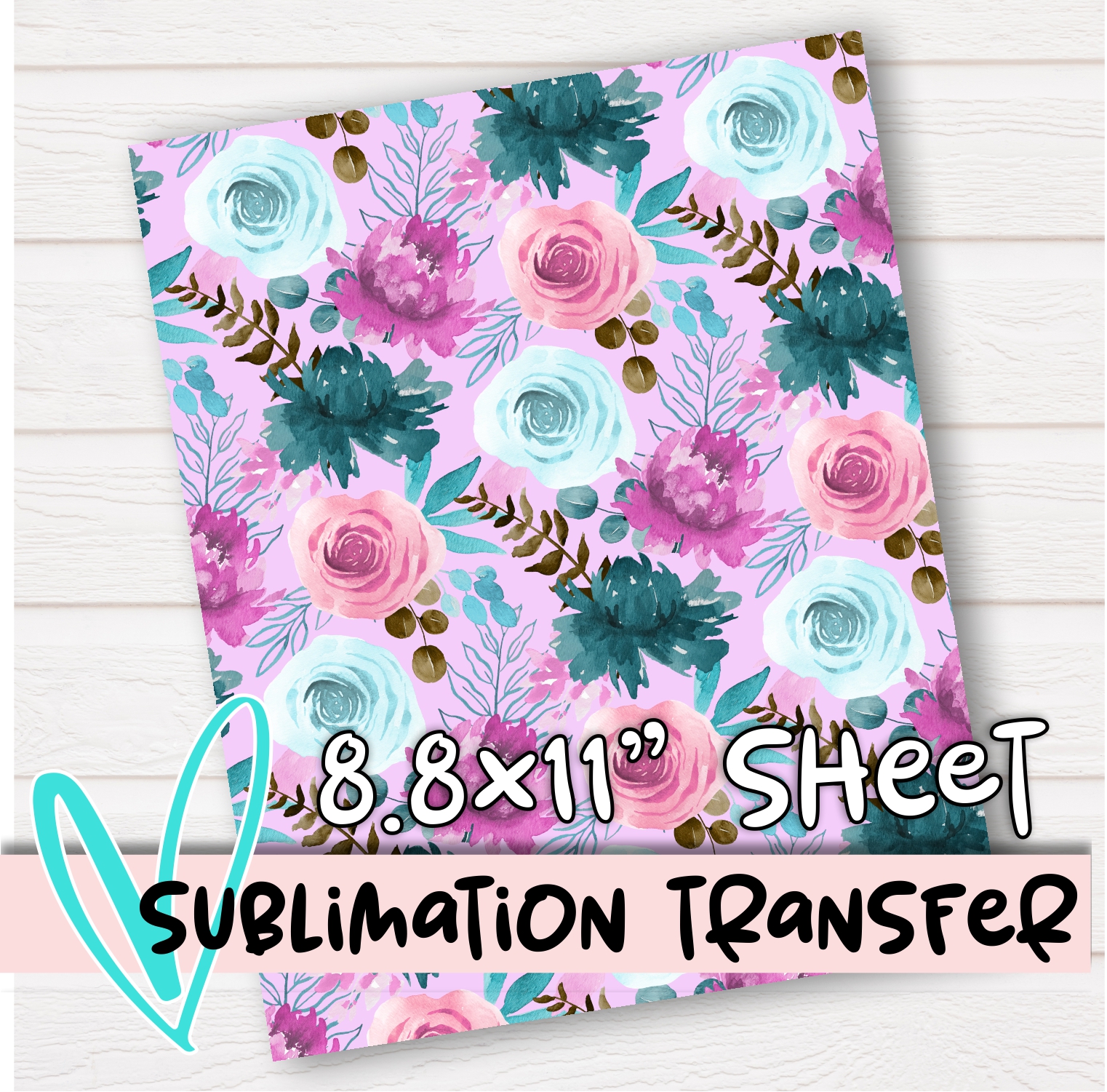 SUBLIMATION Pattern Sheet Blue teal flowers on lilac – socuteappliques.net