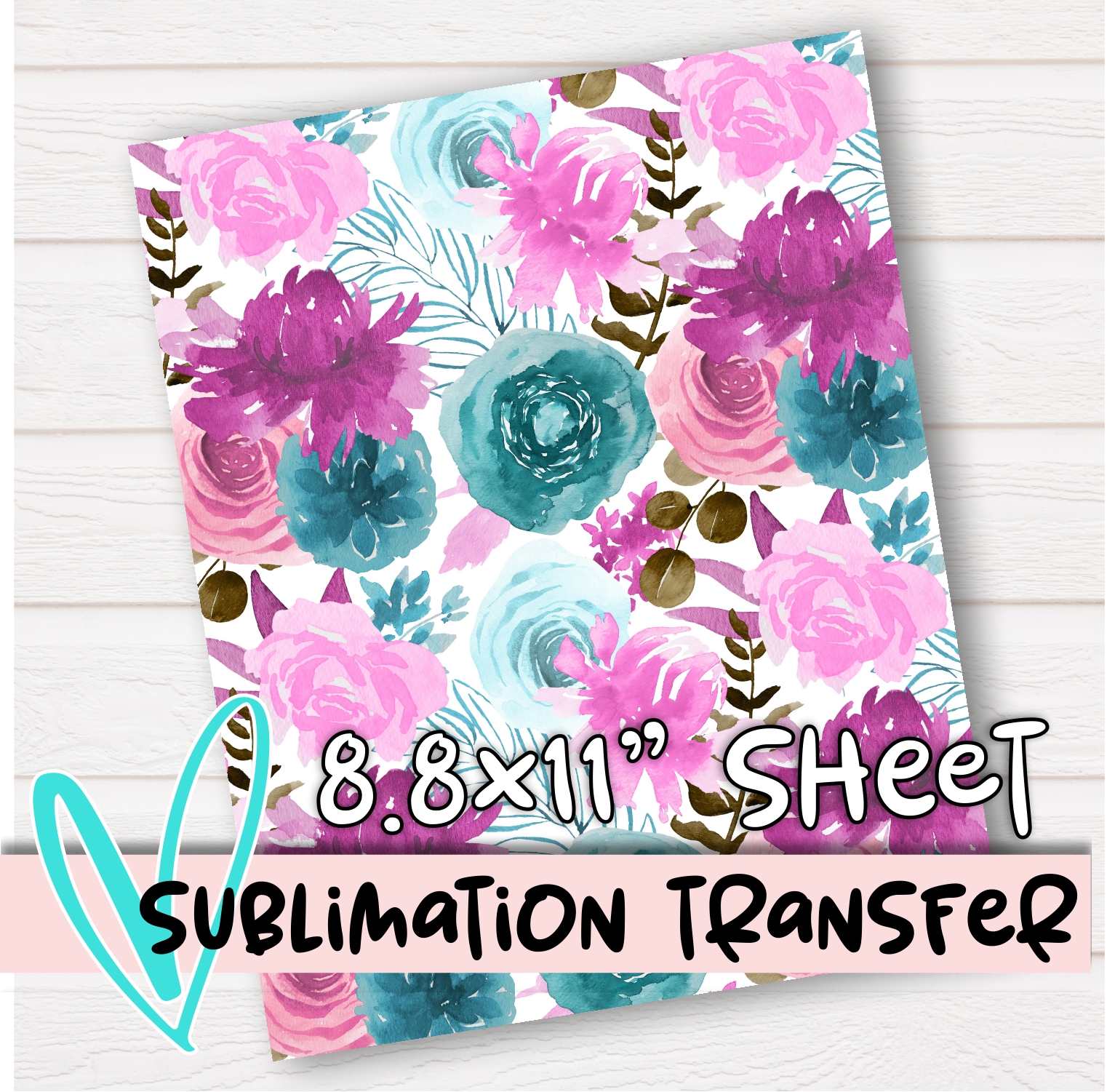 SUBLIMATION Pattern Sheet Blue teal flowers on white – socuteappliques.net