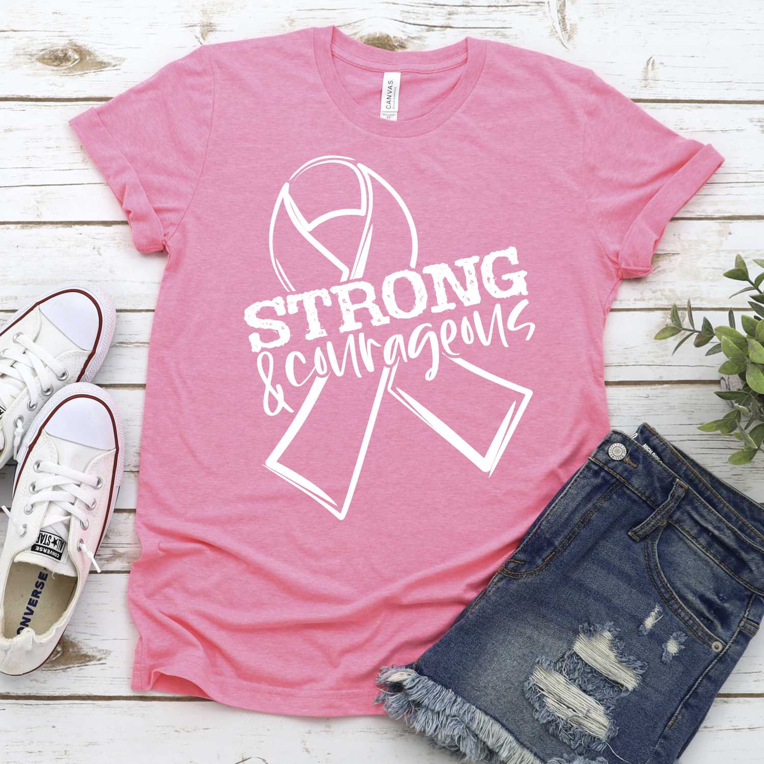 Strong & courageous RIBBON white ADULT screen print – socuteappliques.net