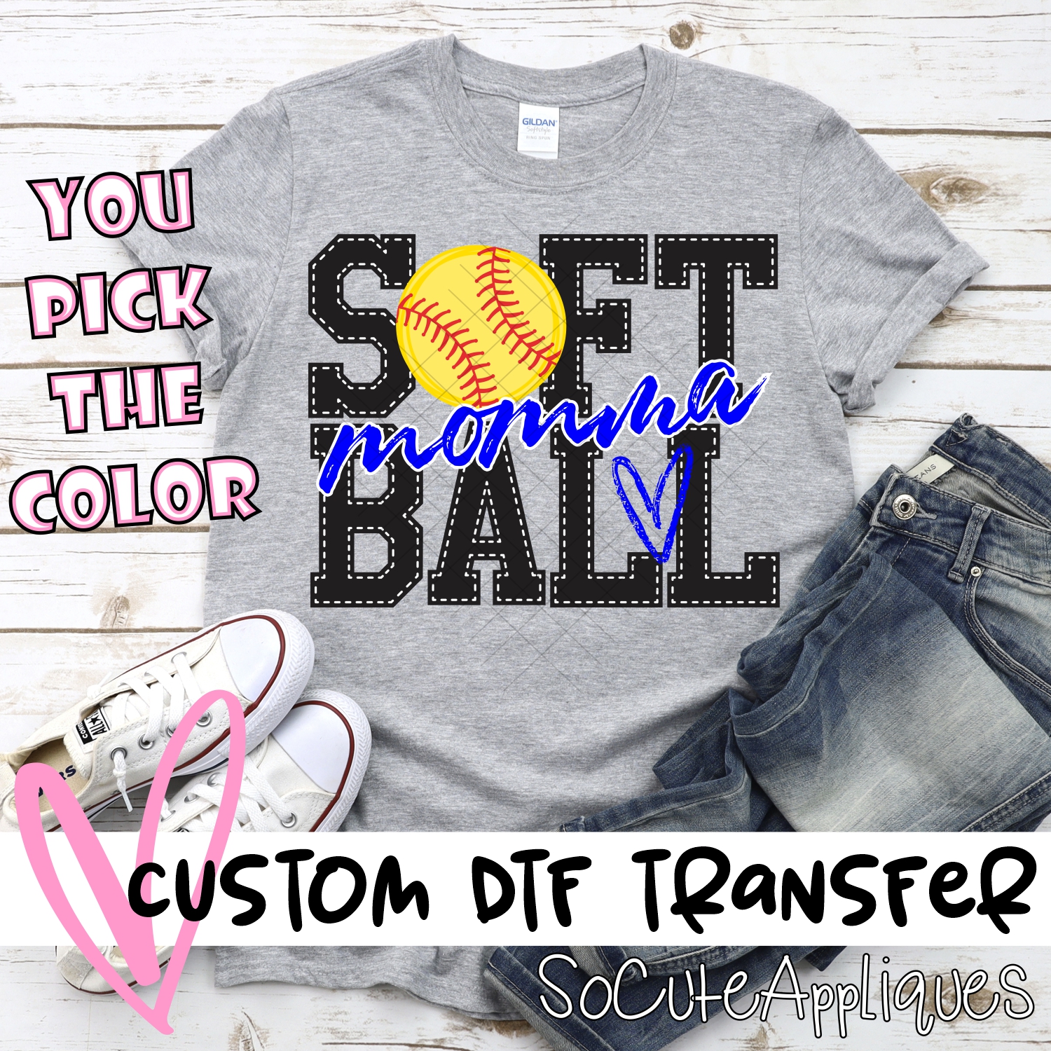CUSTOM Softball momma *DTF* Transfer – socuteappliques.net