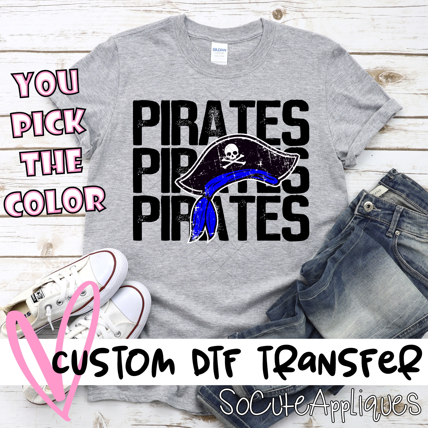 CUSTOM Pirates stacked with hat *DTF* Transfer – socuteappliques.net