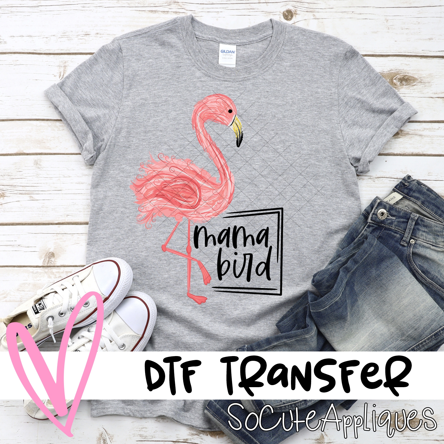 Mama bird flamingo *DTF* Transfer – socuteappliques.net