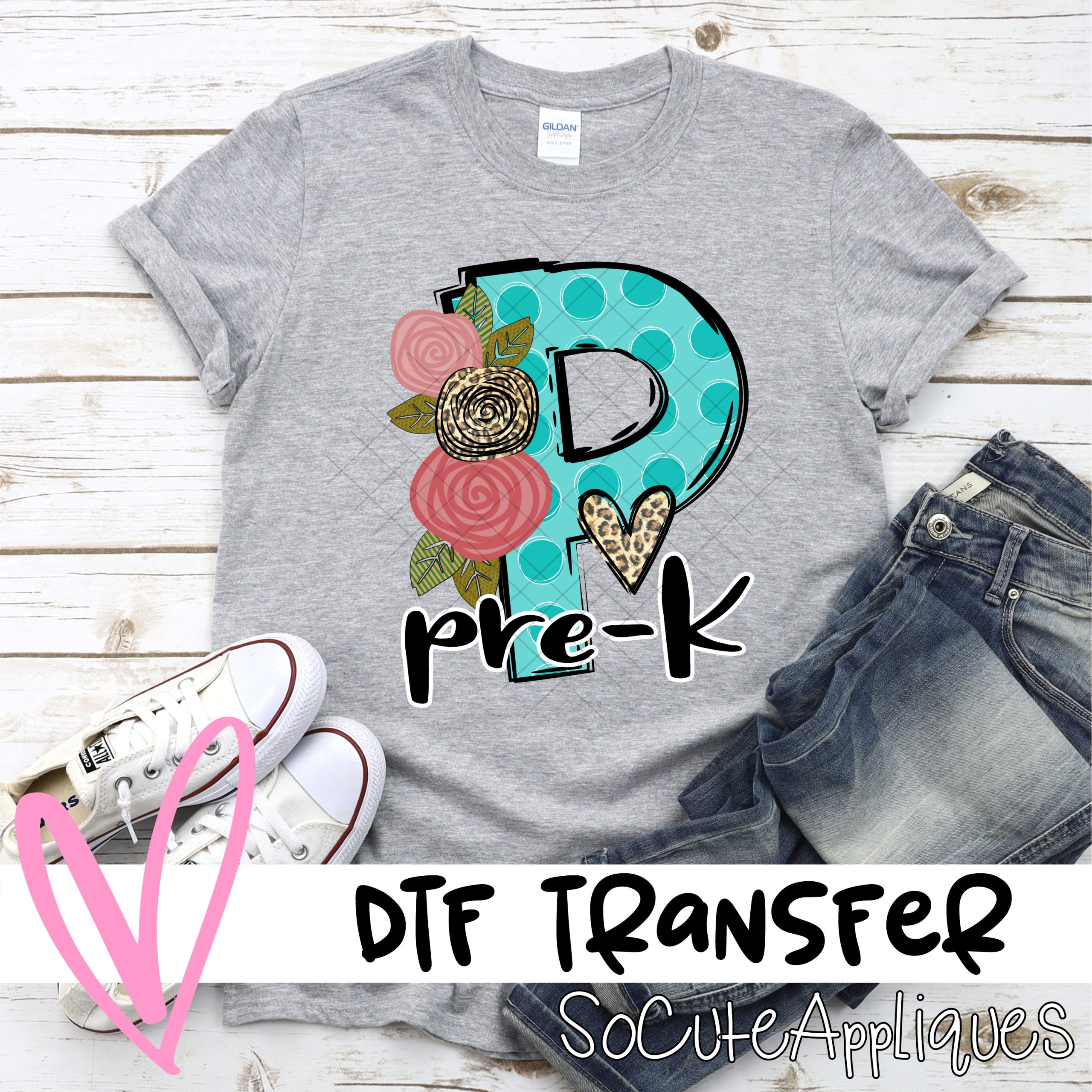 Pre K Blue dot with flowers *DTF* Transfer – socuteappliques.net