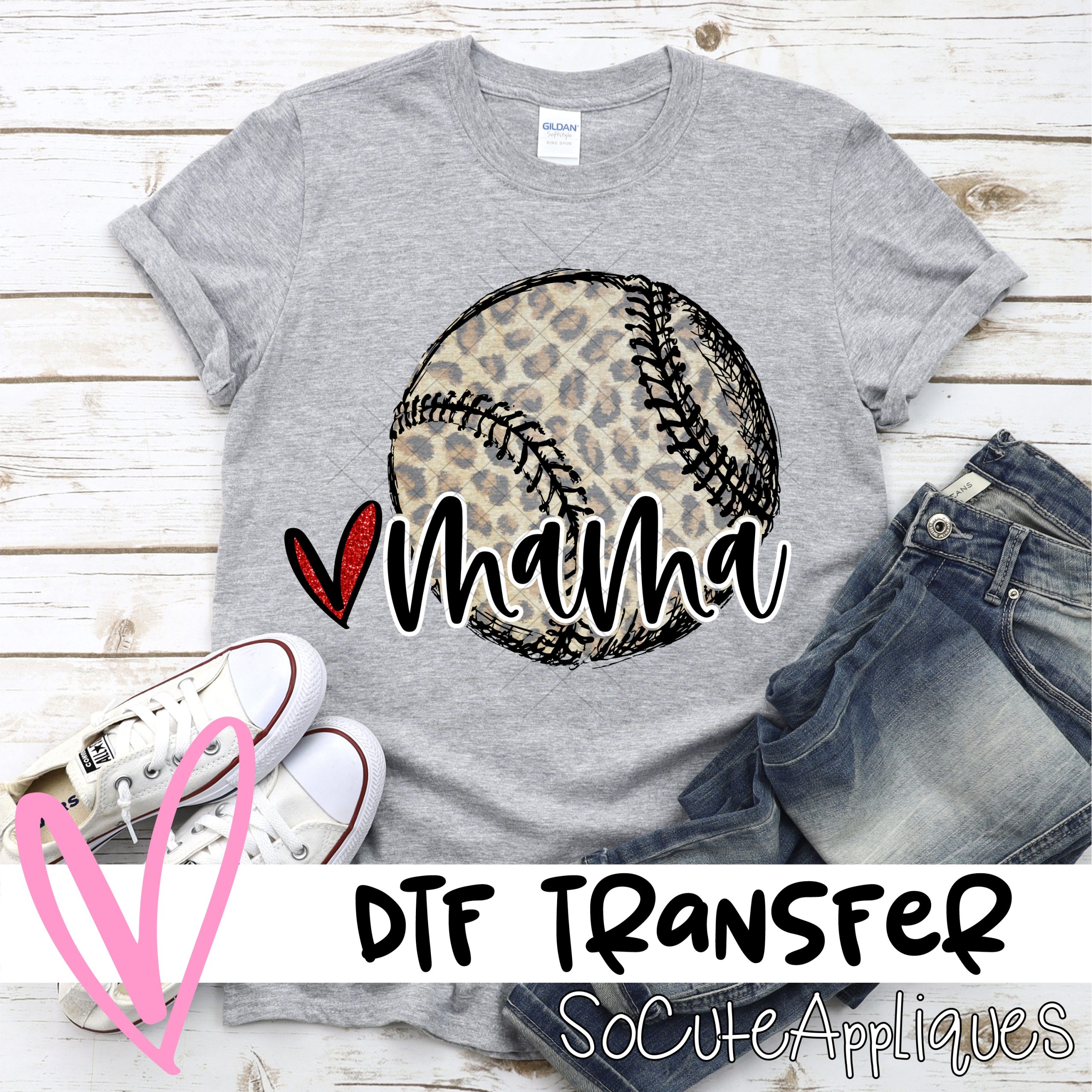 Mama ball leopard red heart *DTF* Transfer – socuteappliques.net