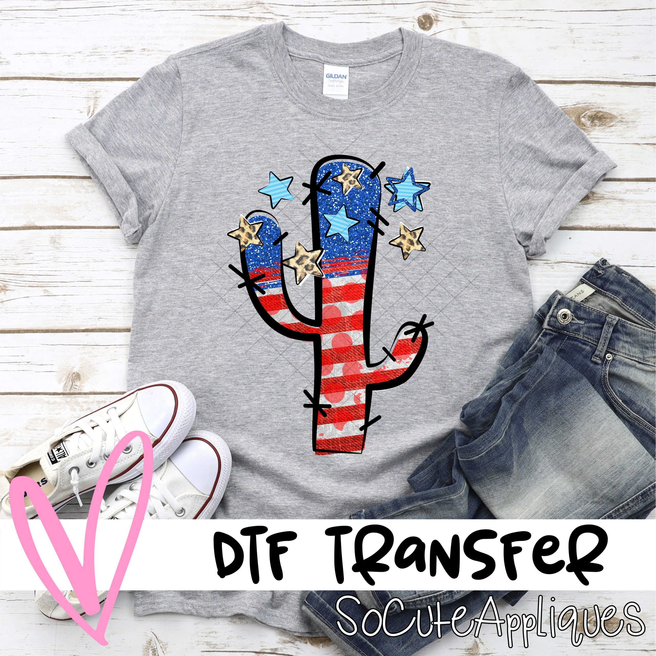 American flag cactus *DTF* Transfer – socuteappliques.net