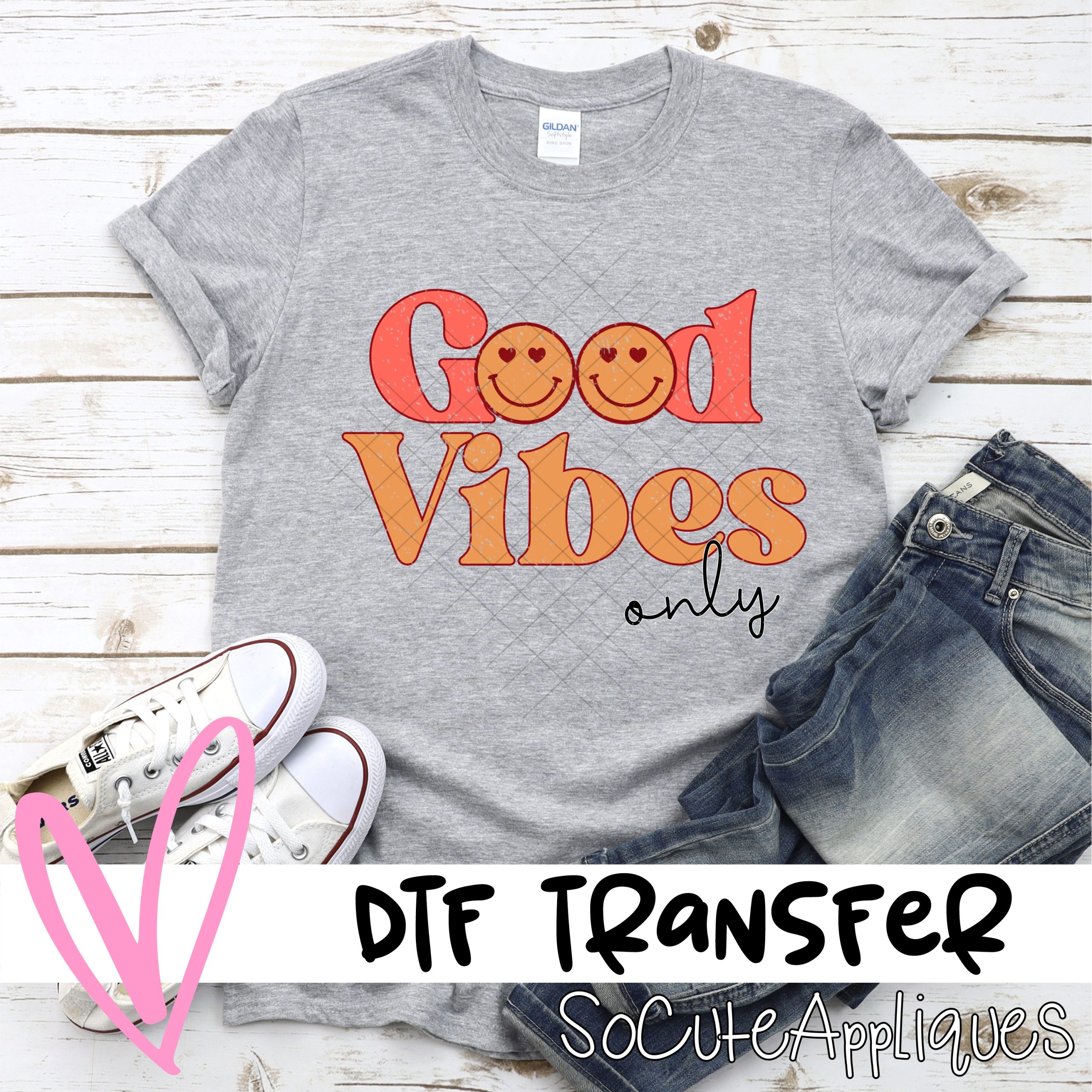 Good Vibes smiley face *DTF* Transfer – socuteappliques.net