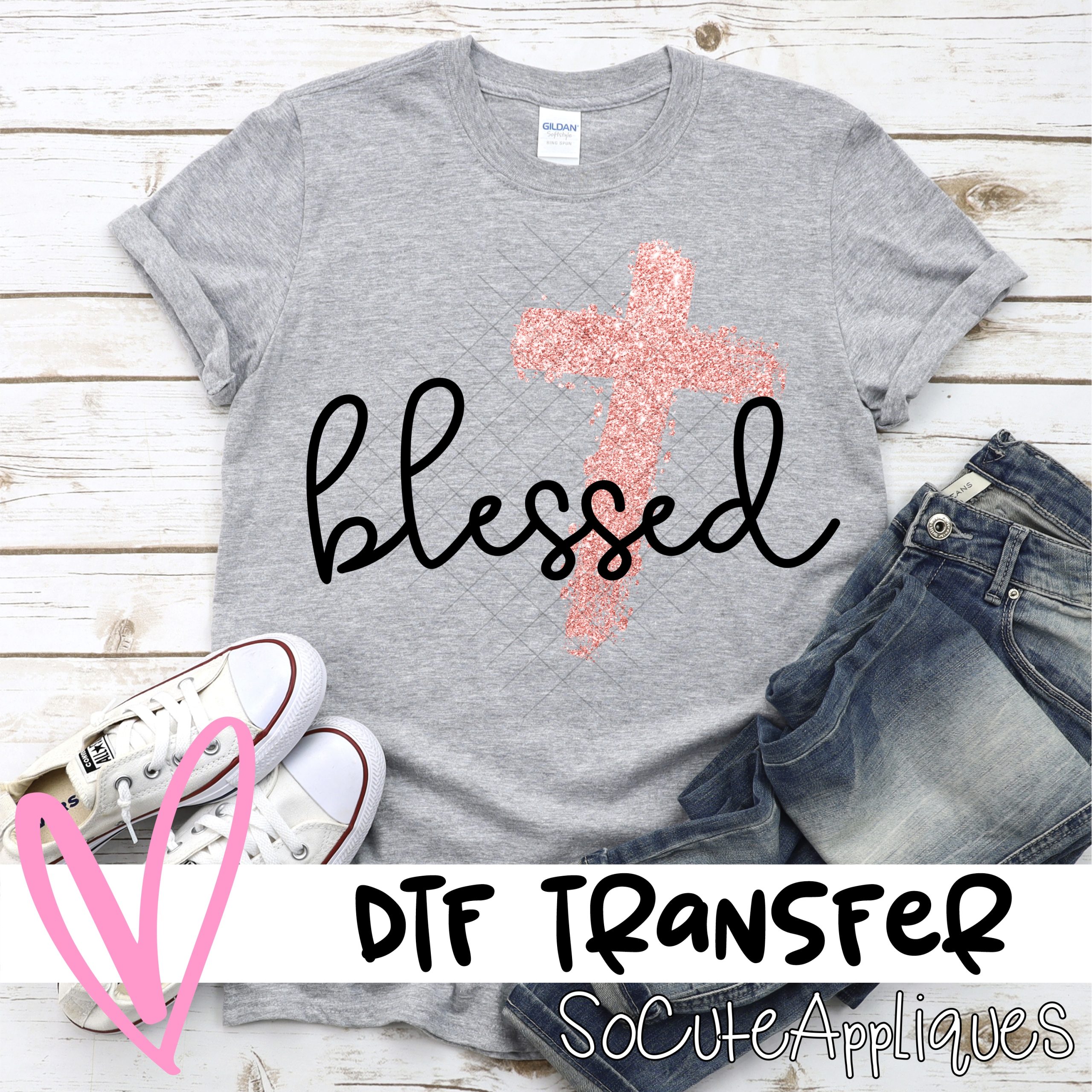 Blessed pink glitter cross *DTF* Transfer – socuteappliques.net