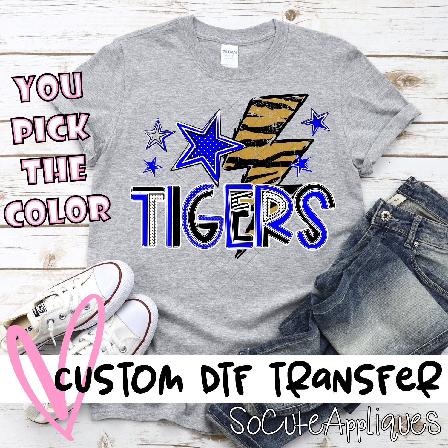 CUSTOM Tigers lightning bolt with stars *DTF* Transfer ...