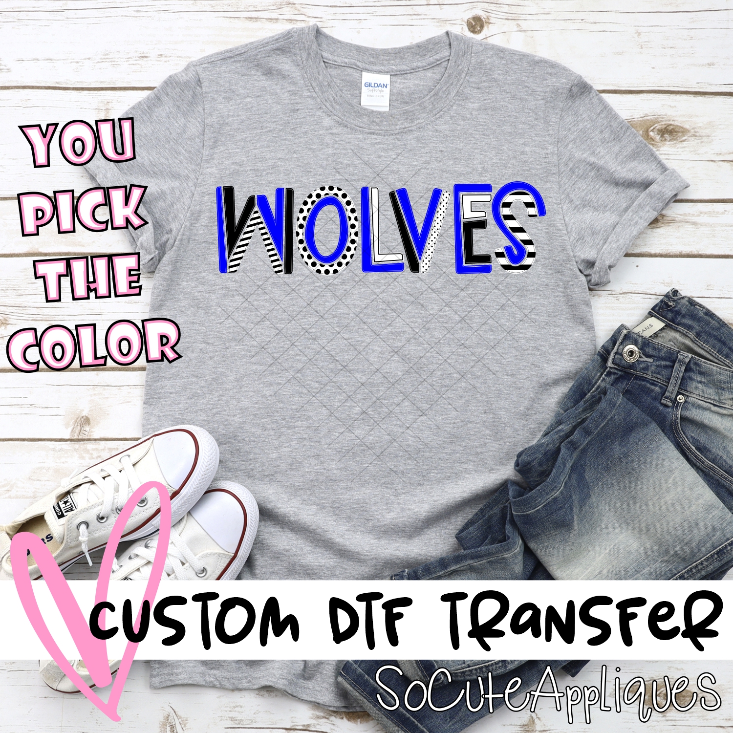 CUSTOM Wolves mixed letters *DTF* Transfer – socuteappliques.net