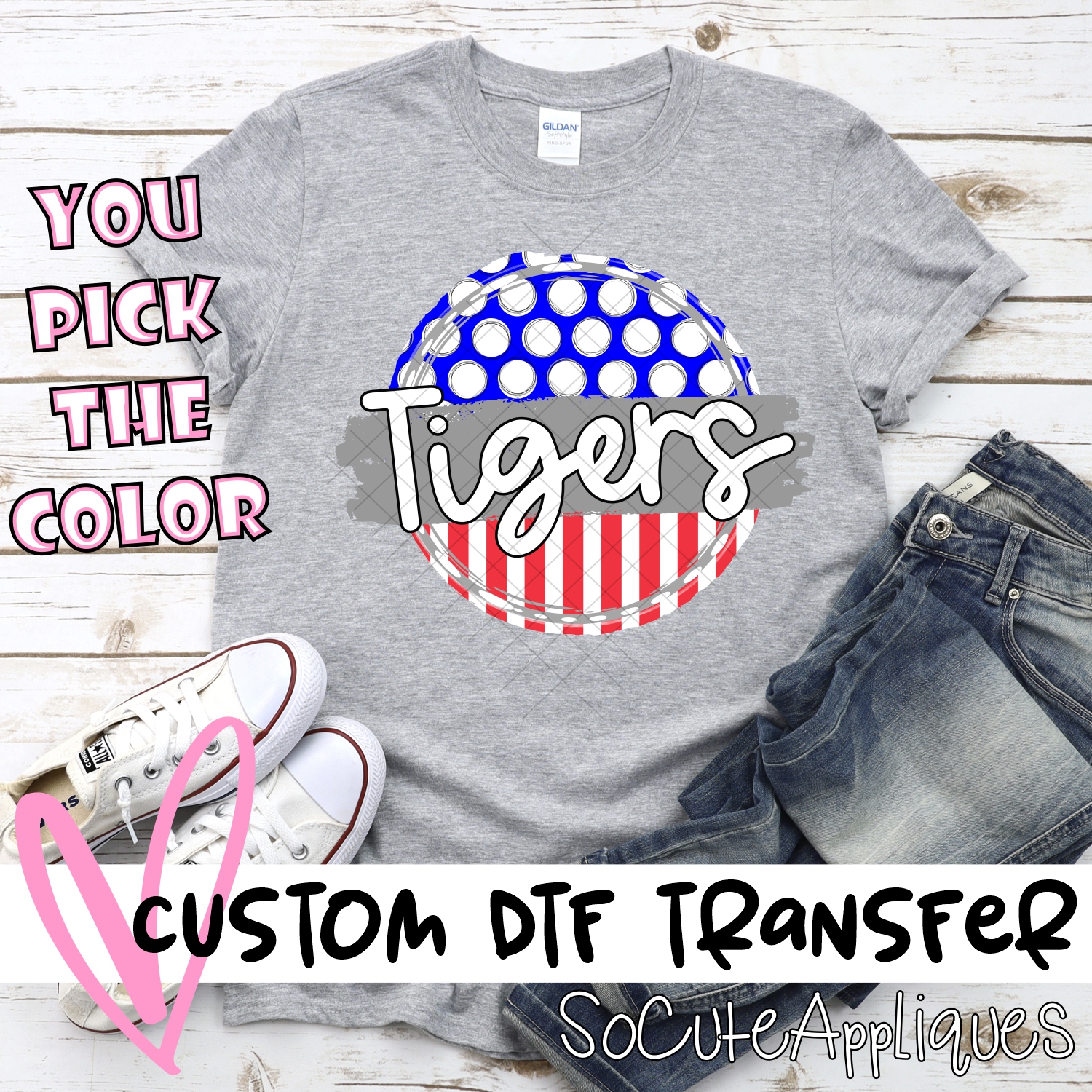 CUSTOM Tigers polka dot stripe 2-COLOR circle *DTF* Transfer ...