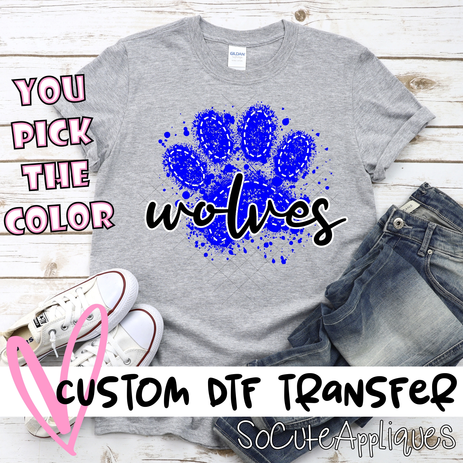 CUSTOM Wolves messy paw script *DTF* Transfer – socuteappliques.net