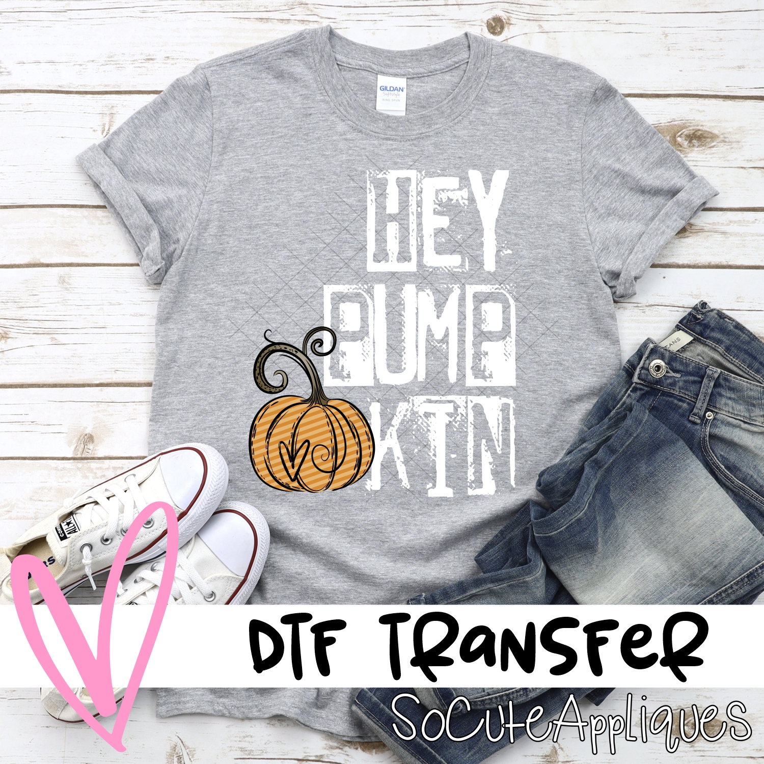 Hey Pumpkin stacked WHITE *DTF* Transfer – socuteappliques.net