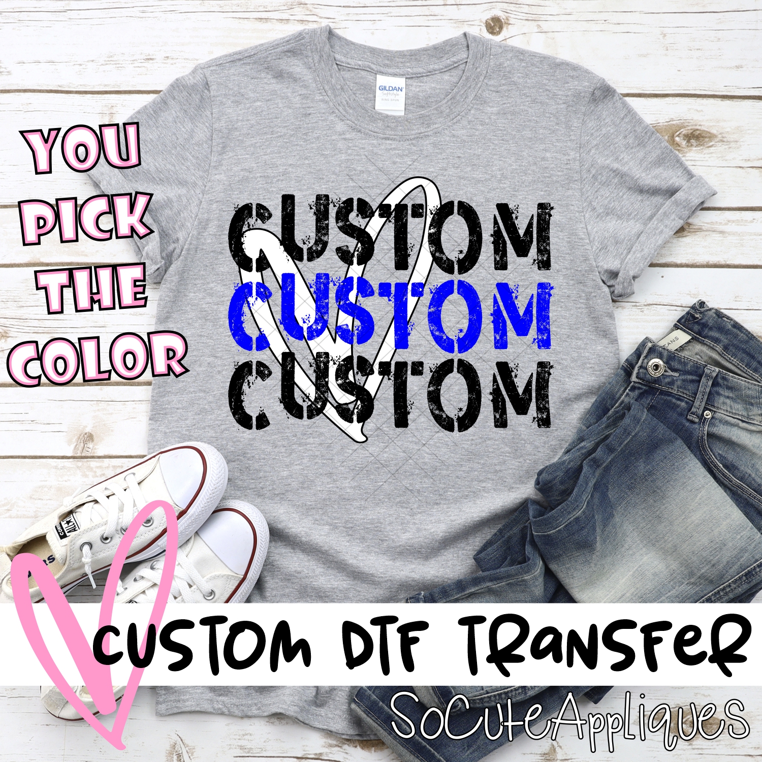 *CUSTOM NAME* Grunge triple name on heart MASCOT *DTF* Transfer -SEEME ...