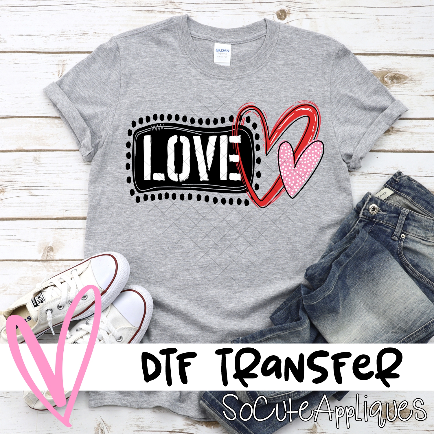 Love double sketch heart *DTF* Transfer (Copy) – socuteappliques.net