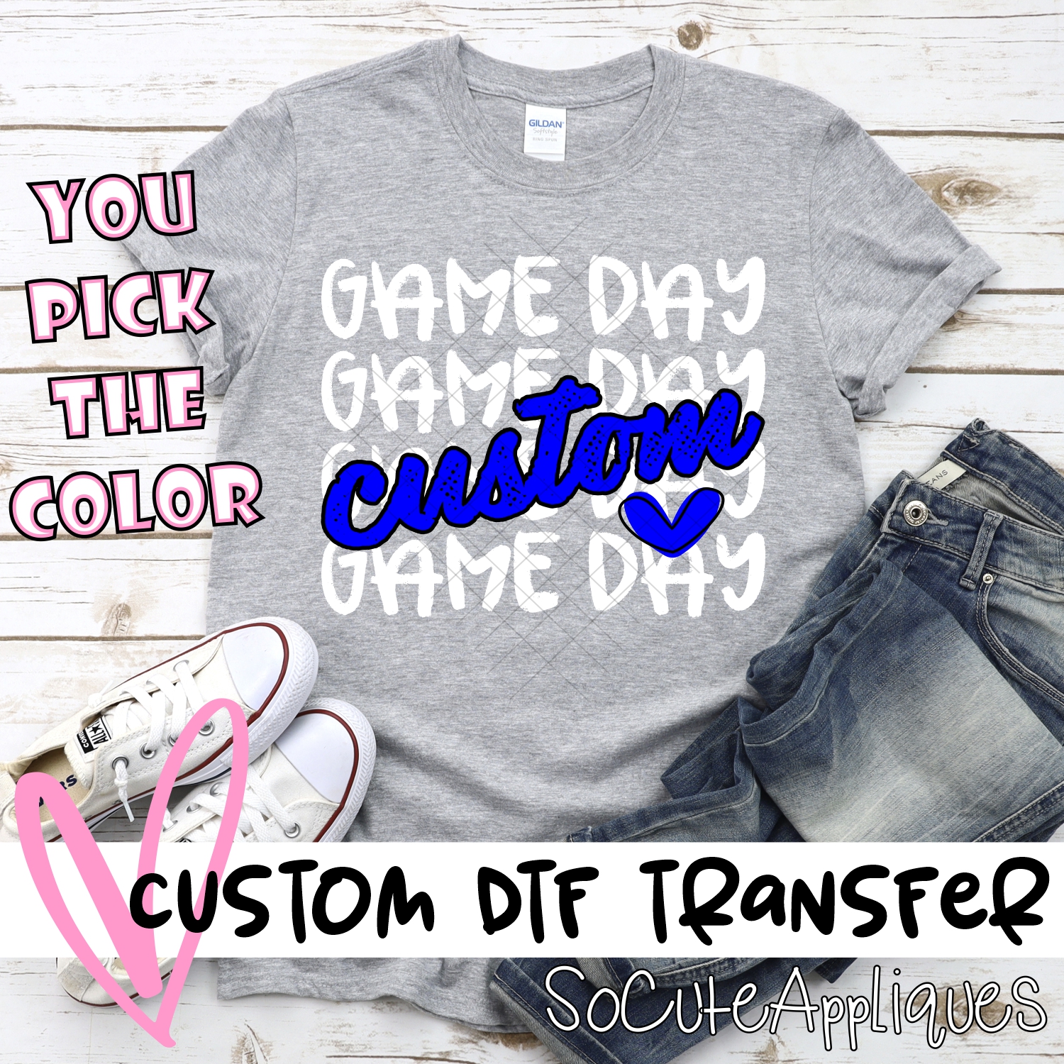 *CUSTOM NAME* Game Day Stacked WHITE *DTF* Transfer -SEEME ...