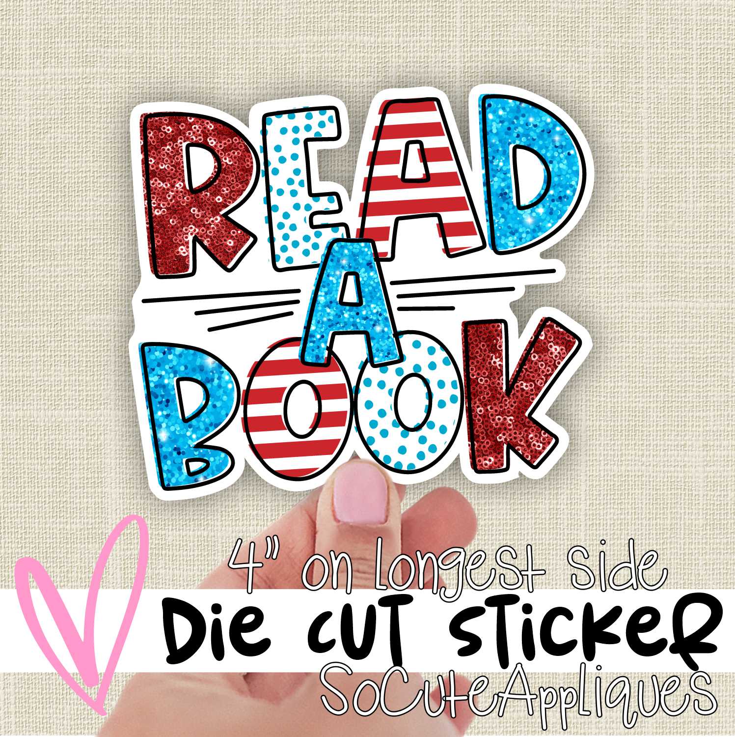 *DIE CUT STICKER* Read a Book glitter – socuteappliques.net