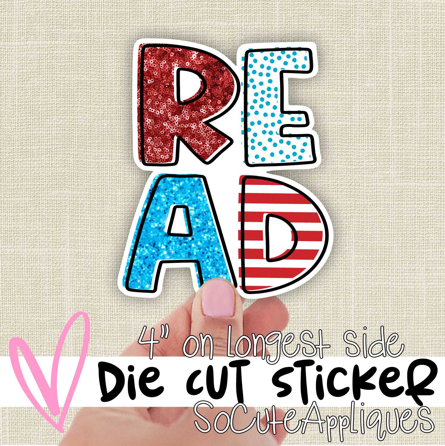 *DIE CUT STICKER* READ glitter – socuteappliques.net