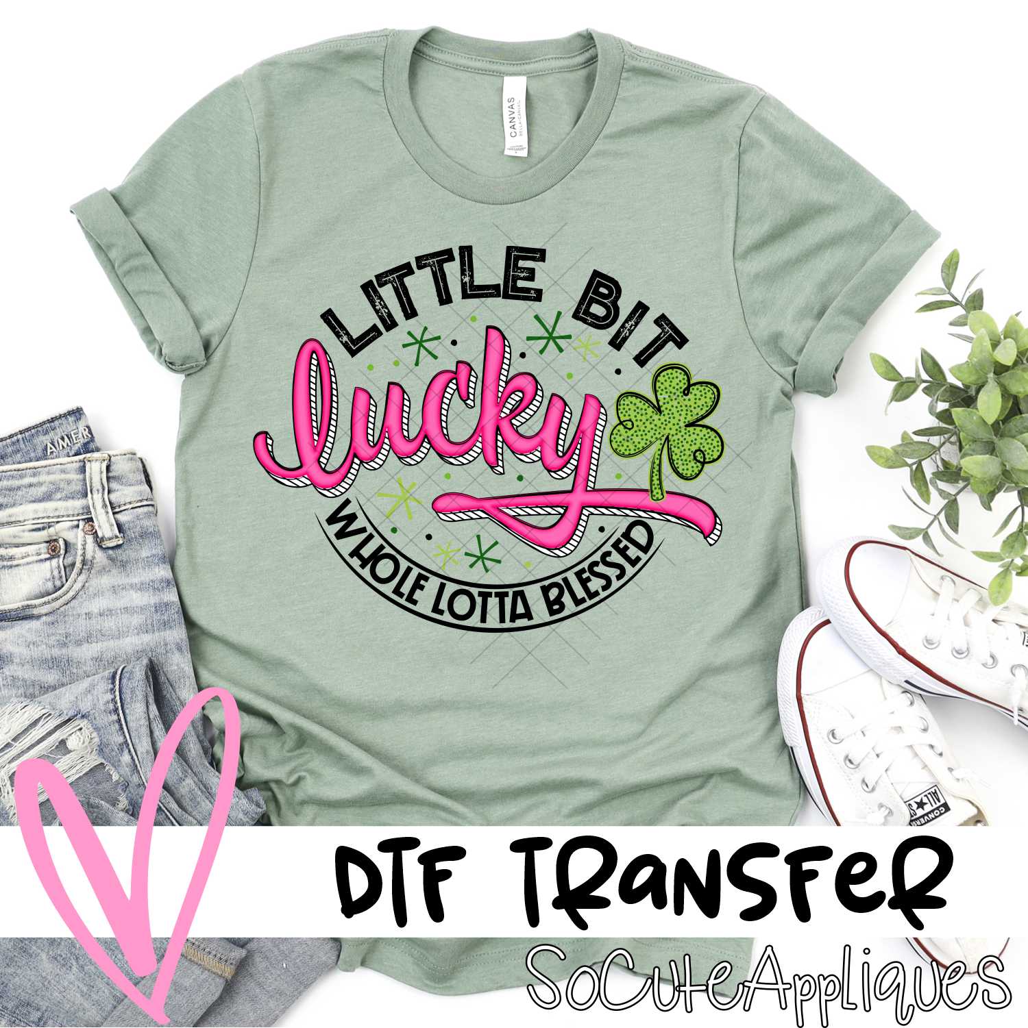 Little bit lucky whole lotta blessed pink *DTF* Transfer ...