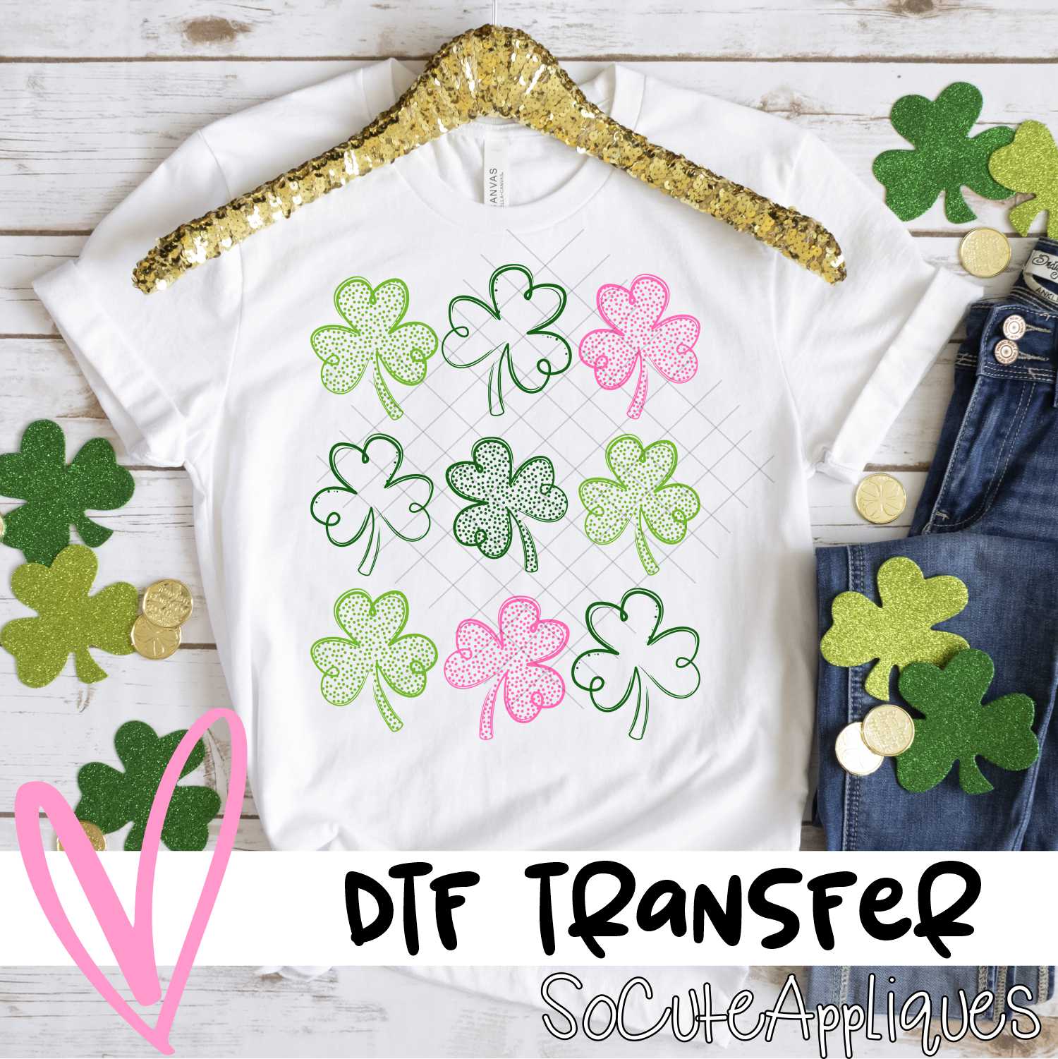 Multi clover pink and green *DTF* Transfer – socuteappliques.net