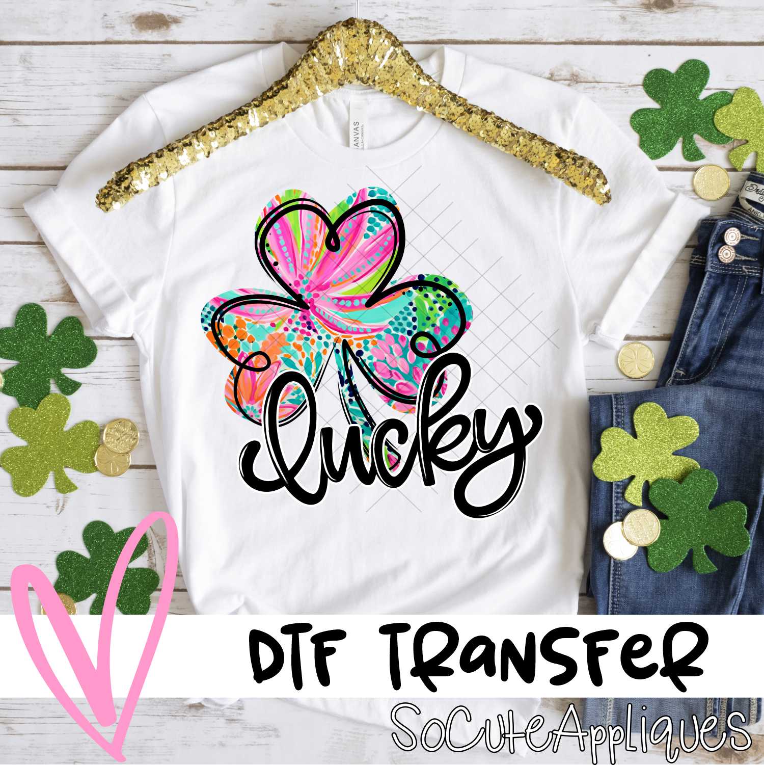 Bright clover black lucky *DTF* Transfer – socuteappliques.net