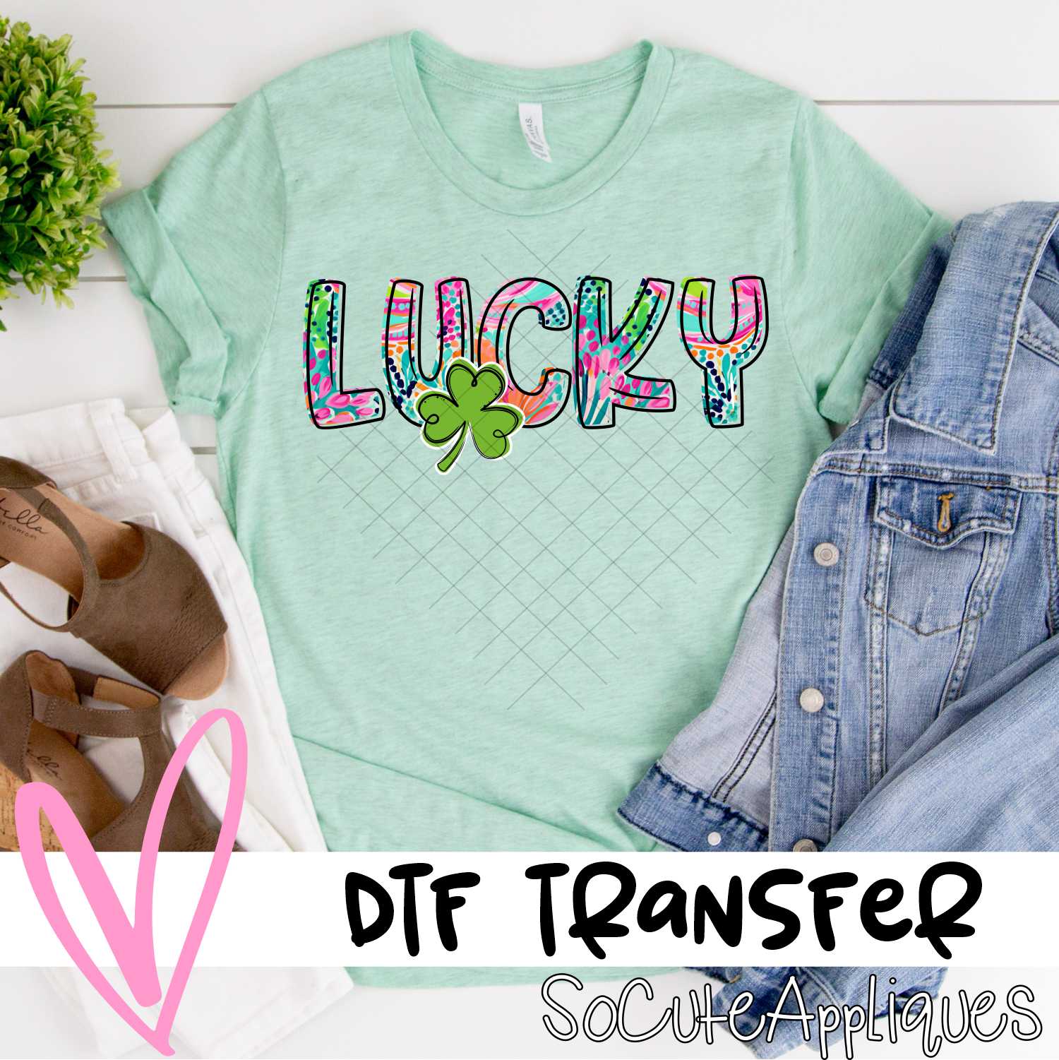 Lucky bright colors green clover *DTF* Transfer – socuteappliques.net