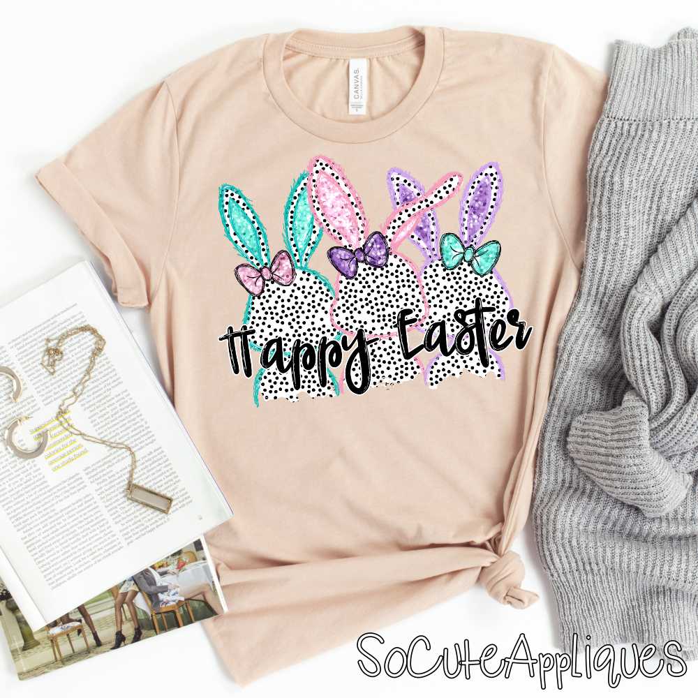Girl Bunny trio Happy Easter *DTF* Transfer – socuteappliques.net