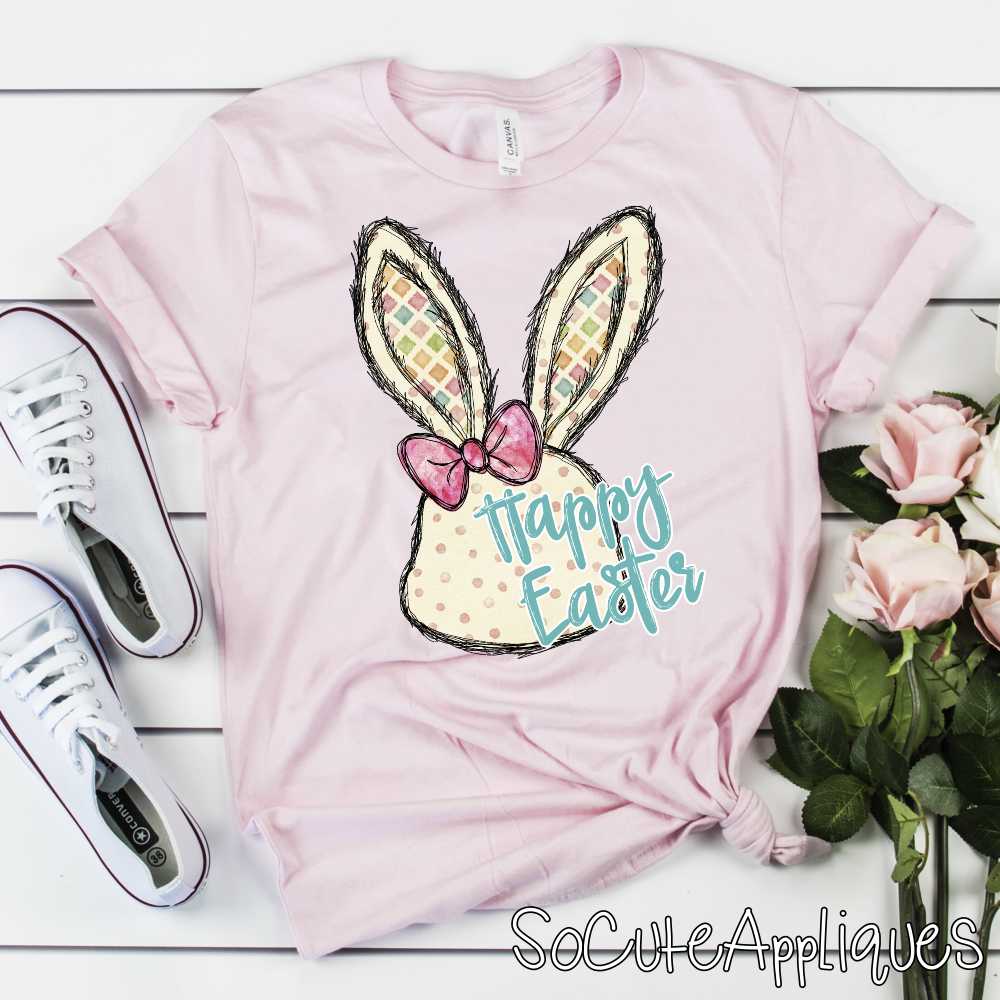 Girl Bunny head with bow Happy Easter *DTF* Transfer – socuteappliques.net