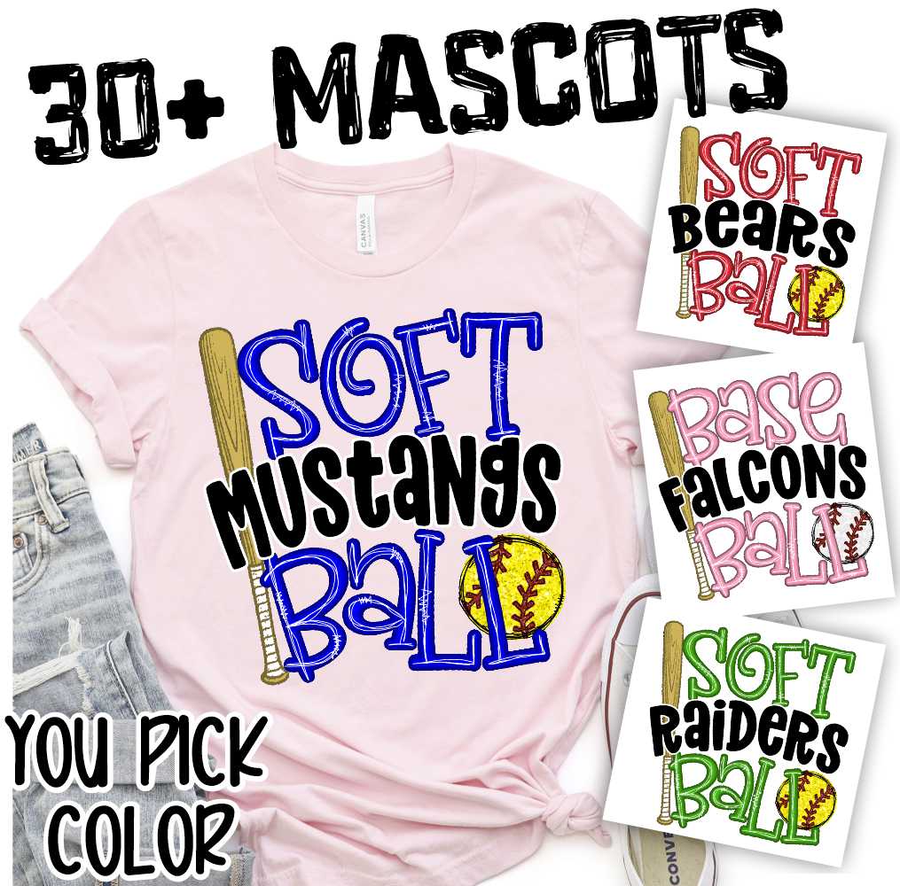 CUSTOM SOFTBALL Mascot with ball and bat 2-color *DTF* Transfer ...