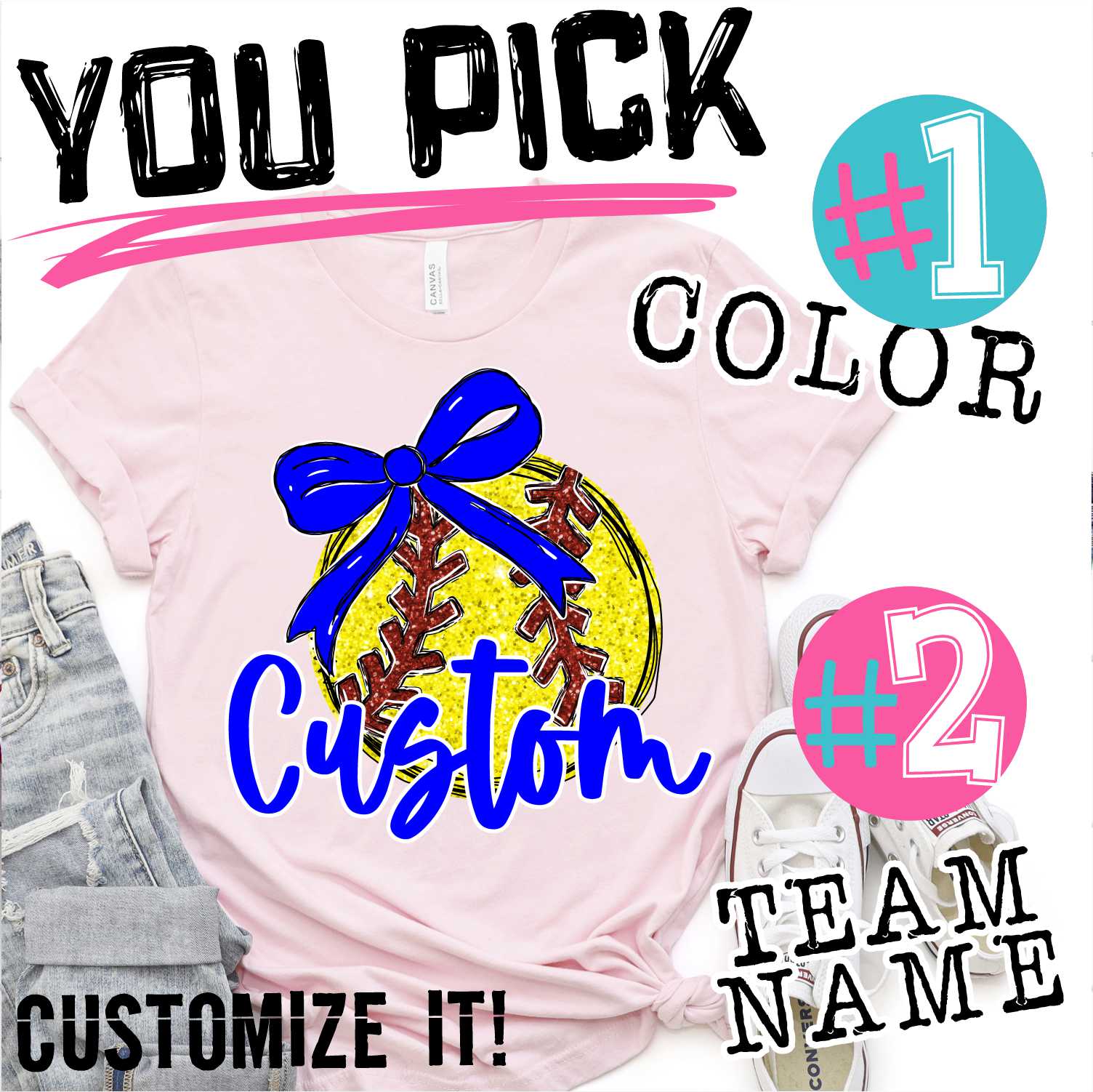 *CUSTOM NAME* Softball with bow MASCOT *DTF* Transfer -SEEME ...