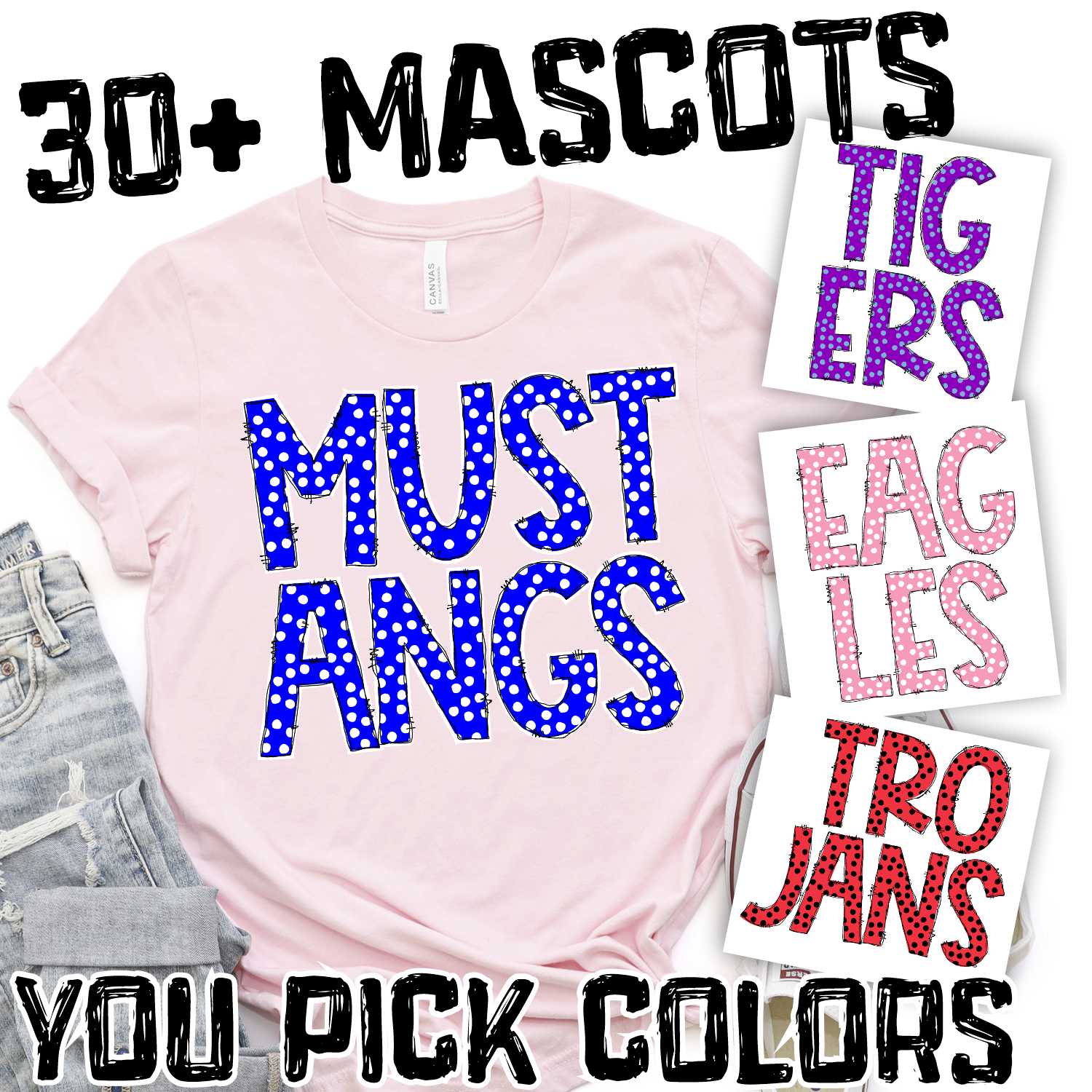 CUSTOM MASCOT You pick color POLKA DOTS *DTF* Transfer ...