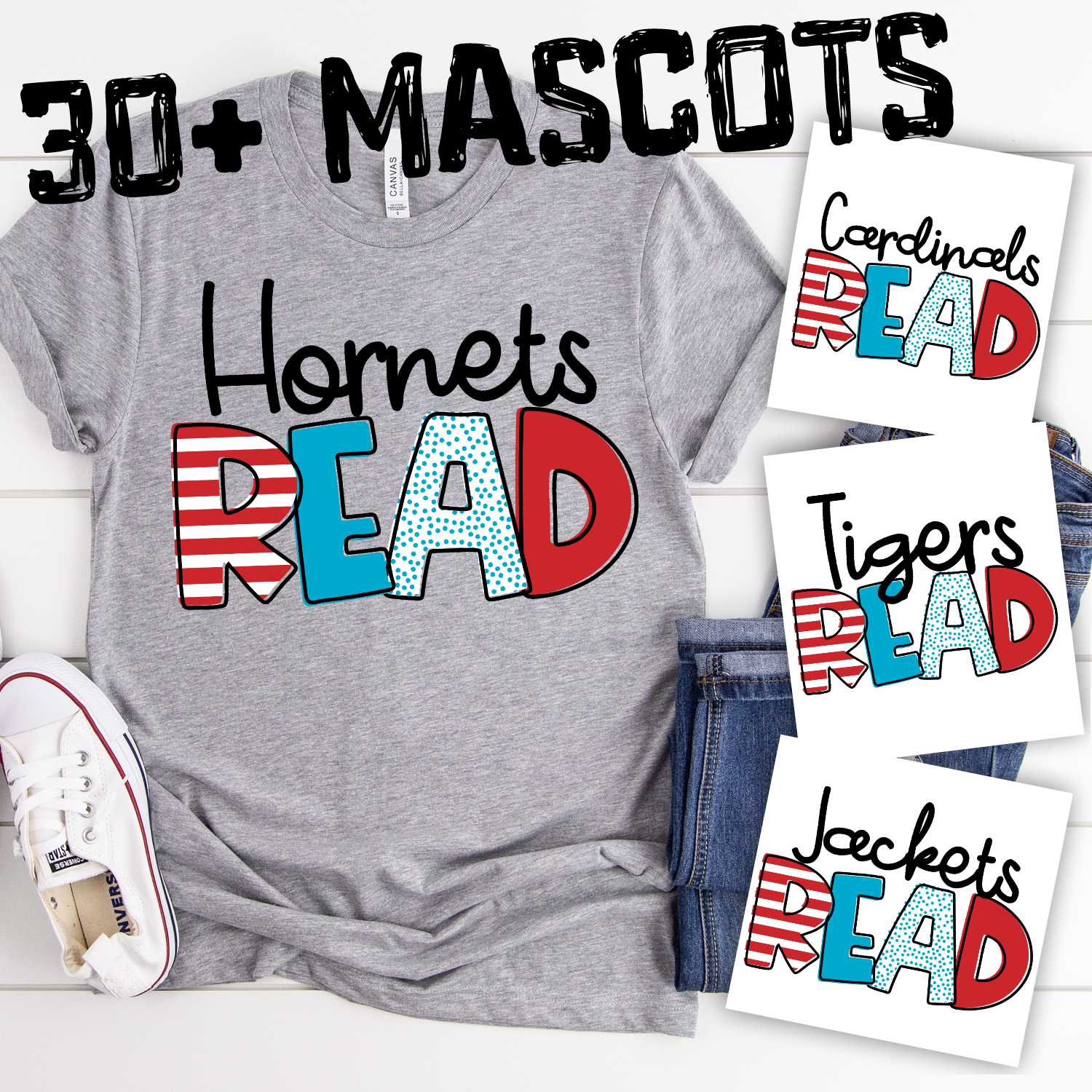 CUSTOM MASCOT Mascots READ *DTF* Transfer (Red White and blue READING ...