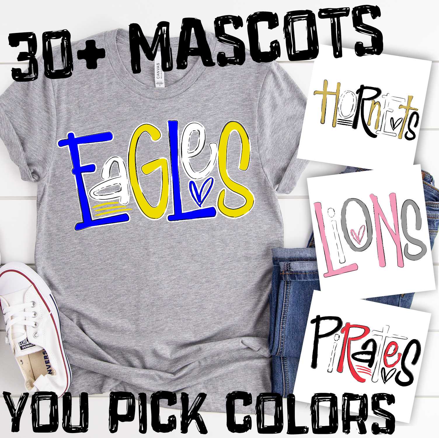 CUSTOM MASCOT Mixed letters TEAM colors 24 *DTF* Transfer ...