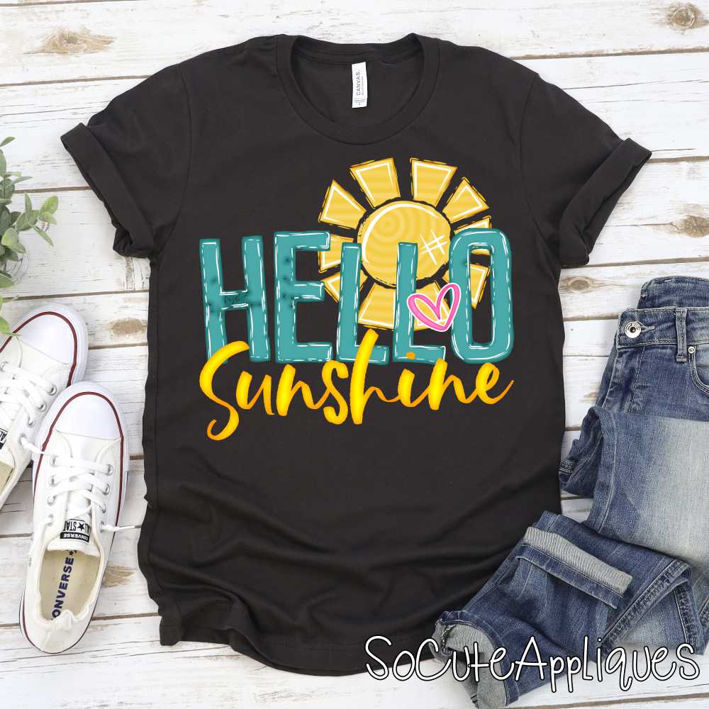 Hello sunshine big sun turquoise yellow *DTF* Transfer ...