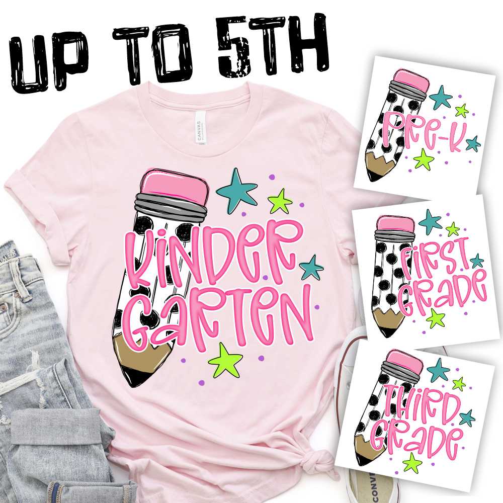 Polka dot pencil with stars and pink grades 2024 *DTF* Transfer ...