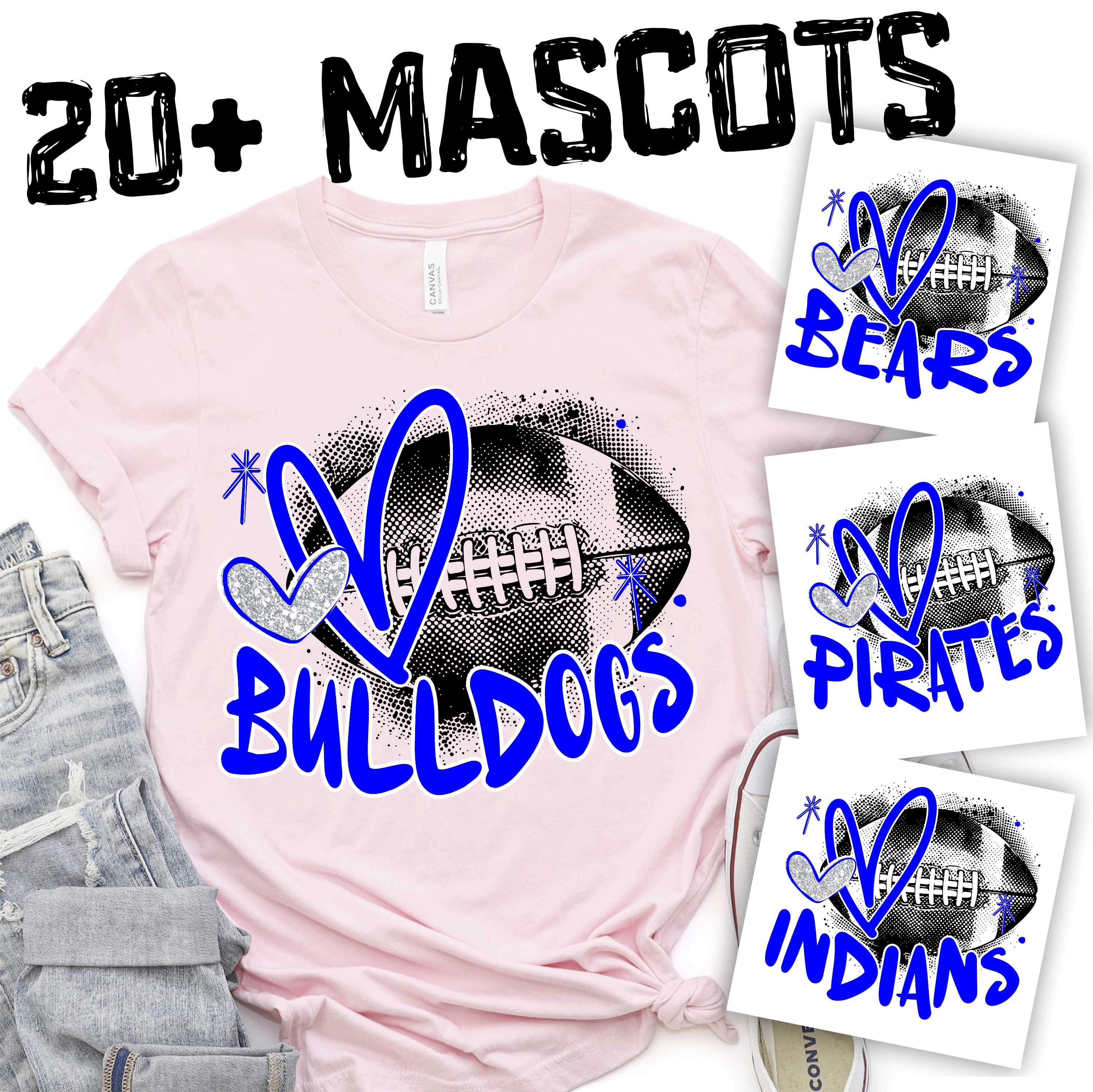 CUSTOM MASCOT Black dot FOOTBALL Team color mascot word & heart *DTF ...