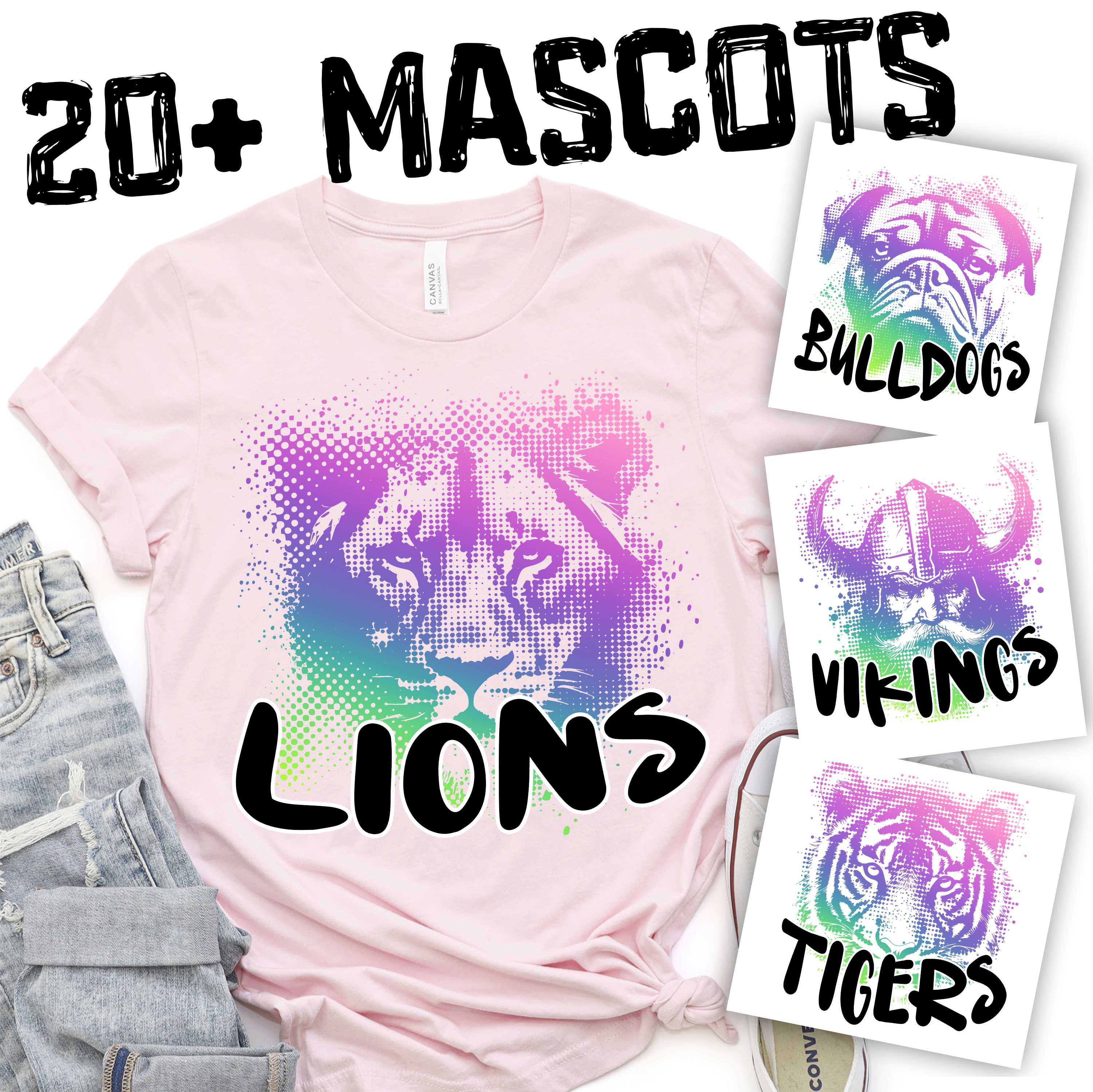 CUSTOM MASCOT Rainbow dot mascot with black team name 2024 *DTF ...