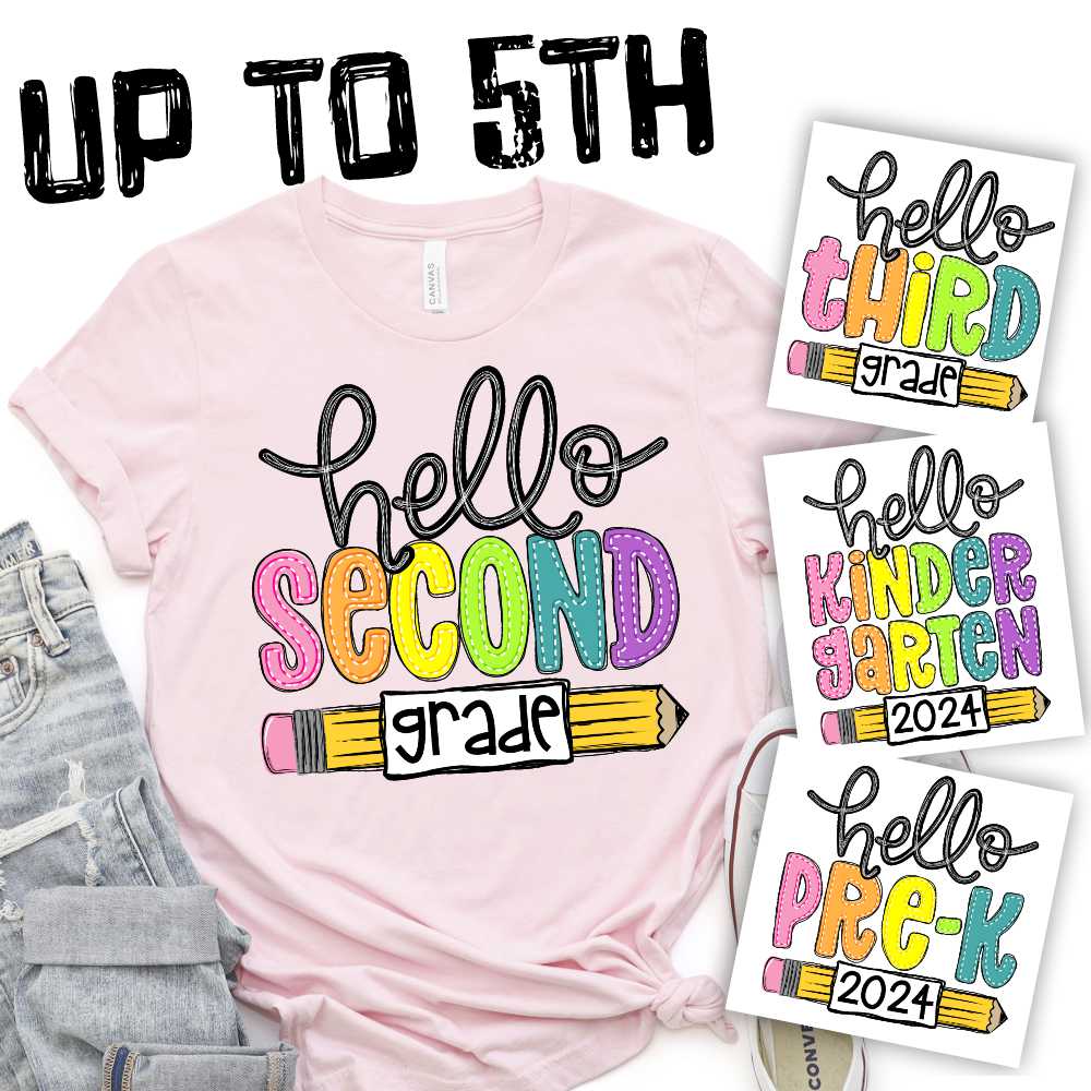 Hello grade bright with pencil 2024 *DTF* Transfer – socuteappliques.net