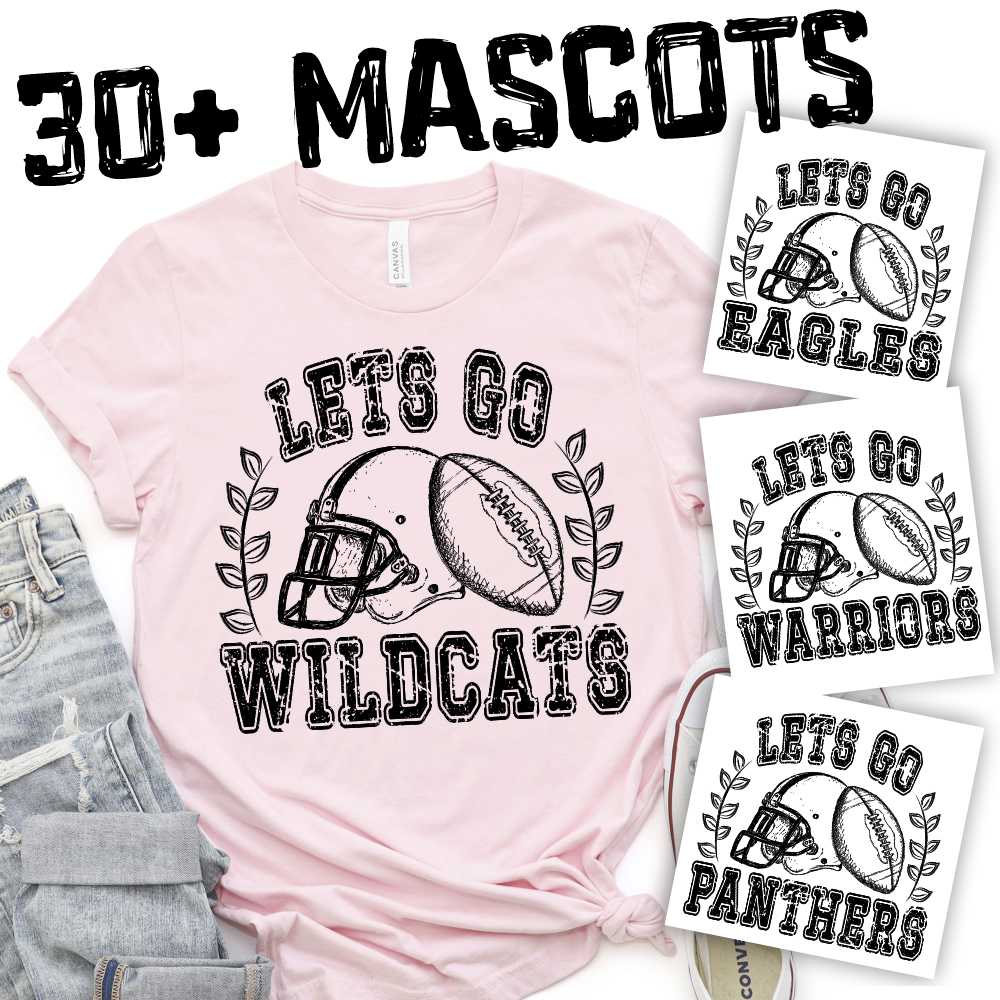 CUSTOM MASCOT Preppy football and helmet team BLACK *DTF* Transfer ...