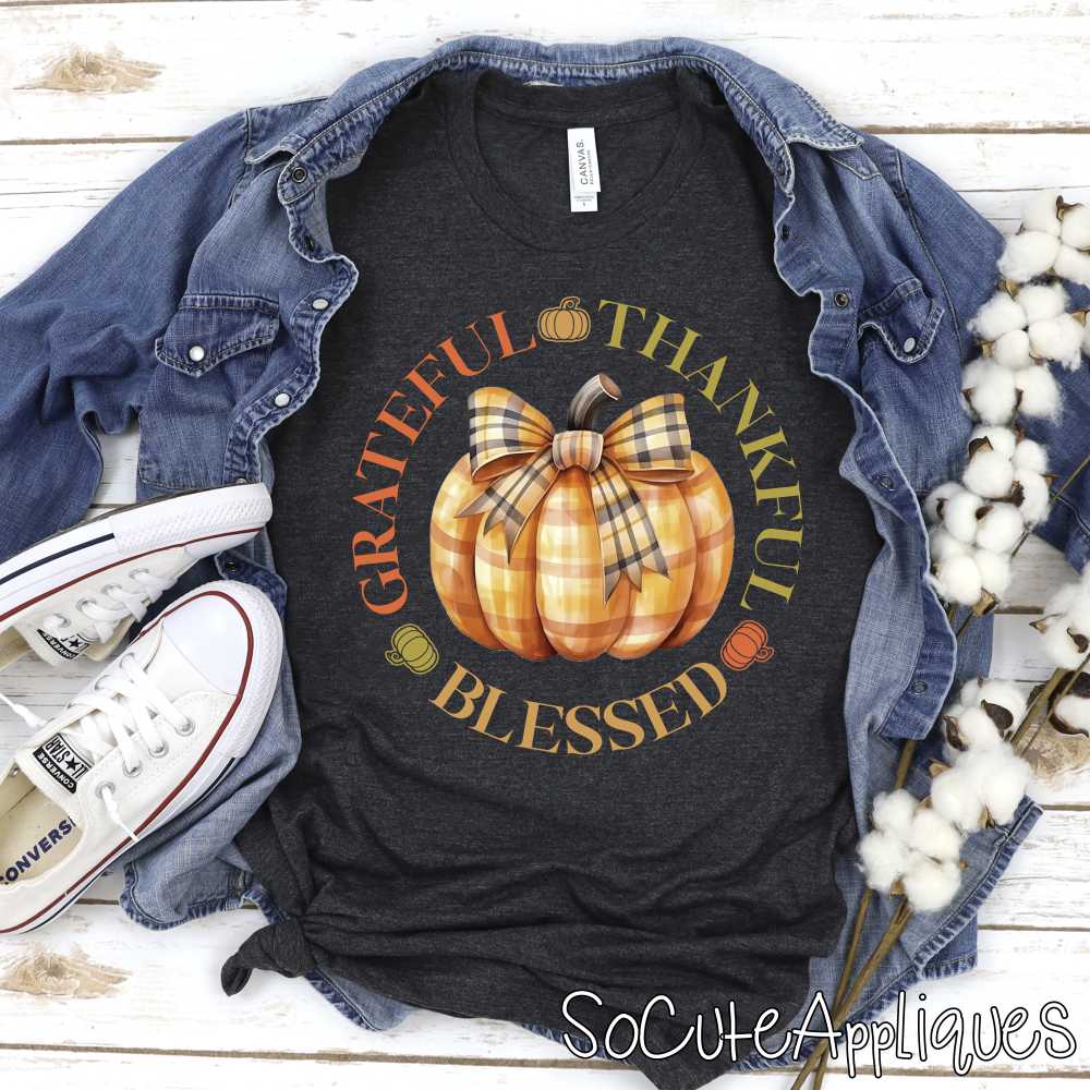 Grateful thankful blessed plaid pumpkin *DTF* Transfer ...