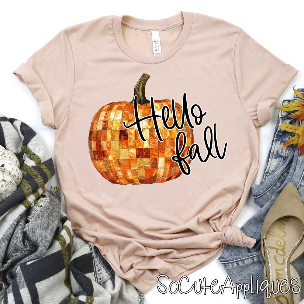 Hello fall Orange pumpkin *DTF* Transfer – socuteappliques.net