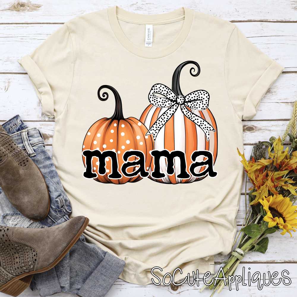 Mama on double pumpkin with bow *DTF* Transfer – socuteappliques.net