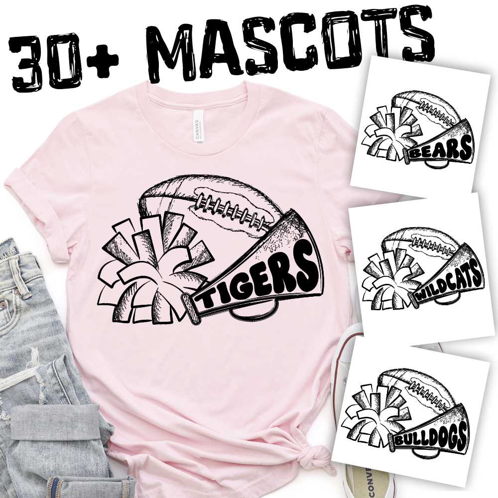 CUSTOM MASCOT Football megaphone pom pom mascot BLACK *DTF* Transfer ...