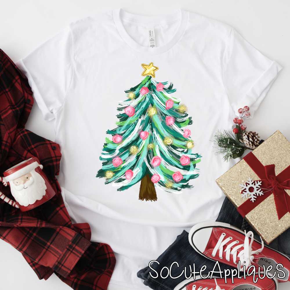 Watercolor Christmas tree *DTF* Transfer* – socuteappliques.net