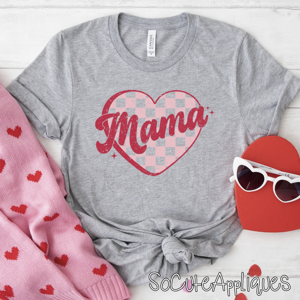 Mama heart checkered *DTF* Transfer – socuteappliques.net
